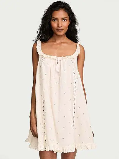 Victoria's Secret Cotton Dream Lace-trim Short Slip Dress - Floral