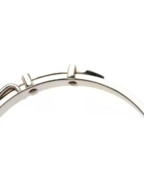 Hermès Palladium Plated And Leather Belt Buckle Bangle Costume Bracelet