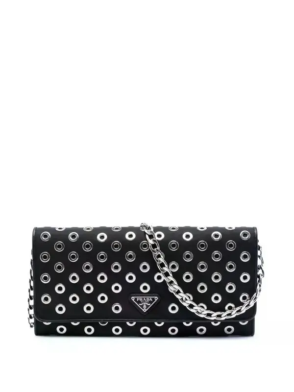 Prada Tessuto Grommet Wallet On Chain Crossbody Bag - Black
