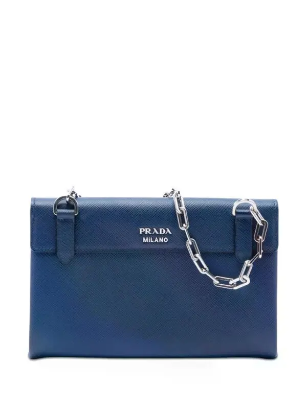 Prada Saffiano Leather Twist Lock Chain Flap Crossbody Bag - Blue