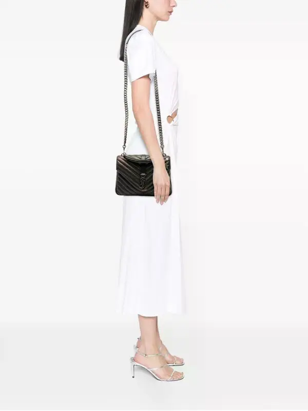 Saint Laurent Medium Metallic Chevron Sheepskin Monogram College Satchel