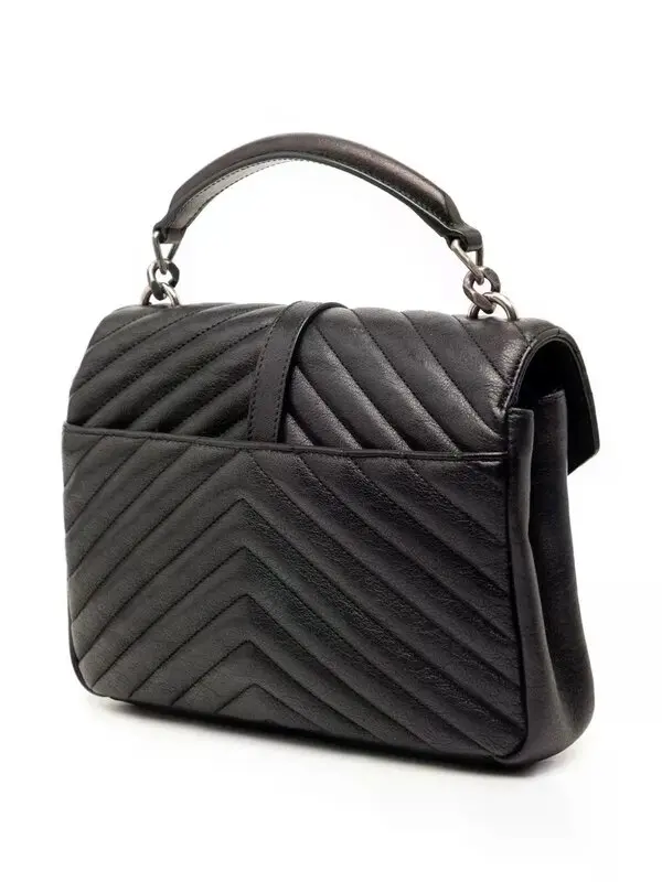 Saint Laurent Medium Metallic Chevron Sheepskin Monogram College Satchel