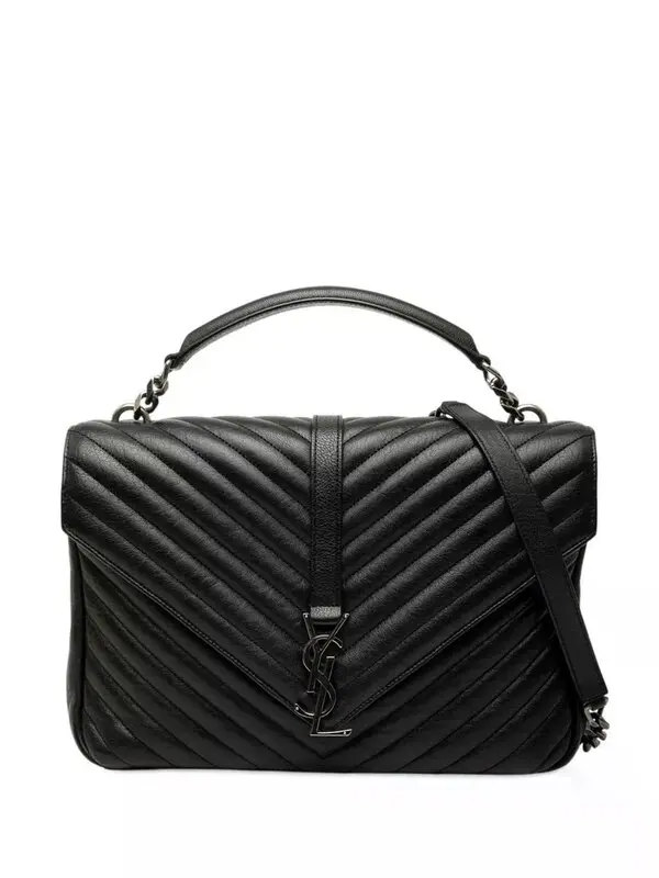 Saint Laurent Large Chevron Sheepskin Monogram College Satchel - Black
