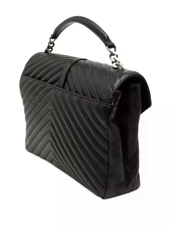 Saint Laurent Large Chevron Sheepskin Monogram College Satchel - Black
