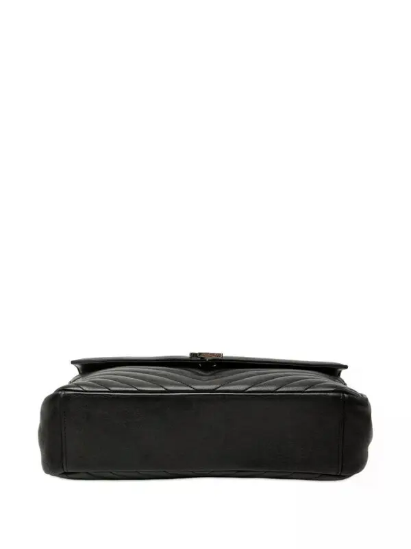 Saint Laurent Large Chevron Sheepskin Monogram College Satchel - Black