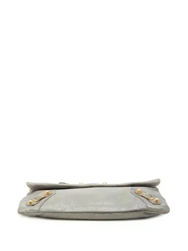 Balenciaga Lambskin Leather Motocross Giant 12 Envelope Clutch With Strap - Grey