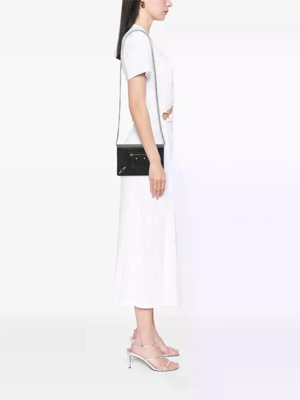 Balenciaga Leather Metal Plate City Wallet On Chain Crossbody Bag - Black