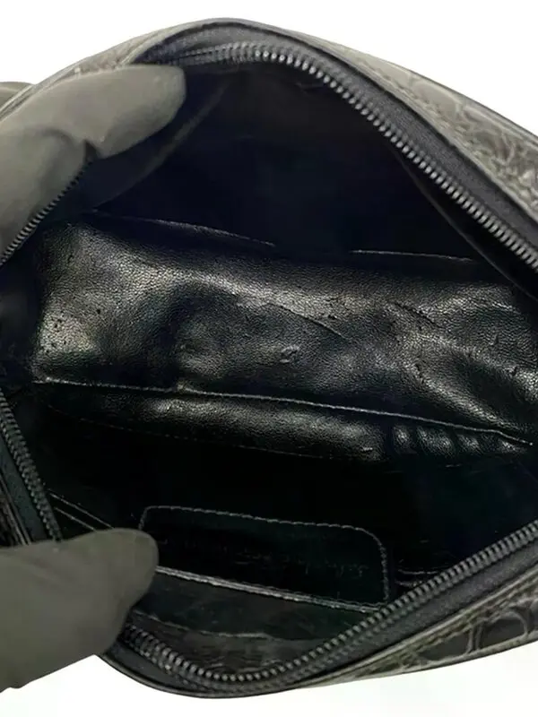 FERRAGAMO Croc Embossed Leather Crossbody Bag - Black