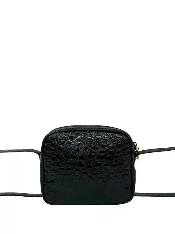 FERRAGAMO Croc Embossed Leather Crossbody Bag - Black