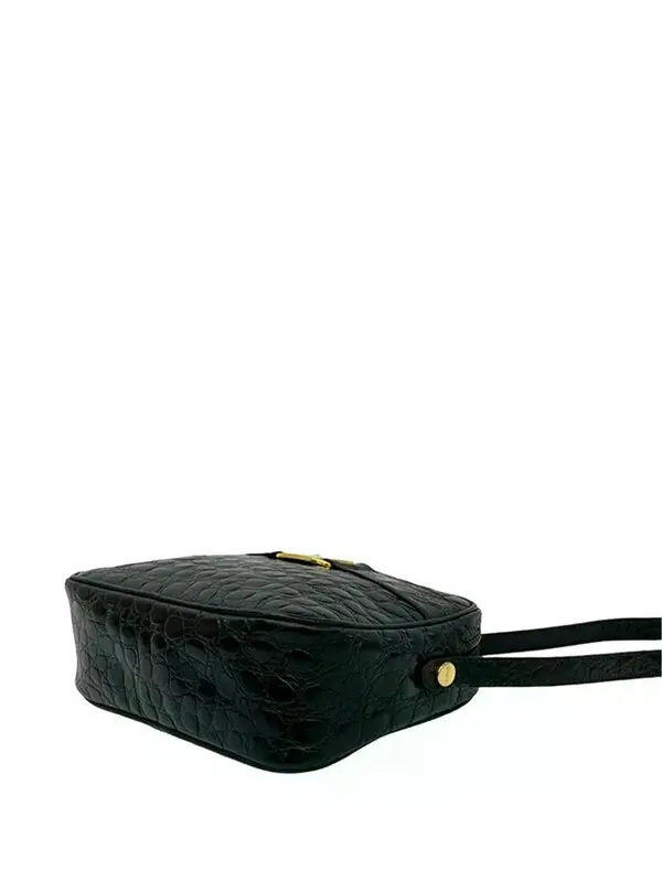 FERRAGAMO Croc Embossed Leather Crossbody Bag - Black