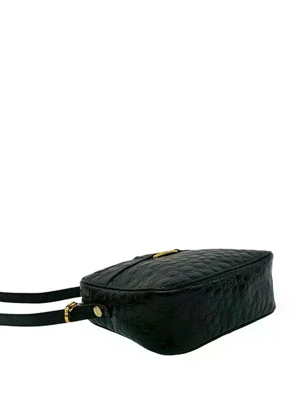 FERRAGAMO Croc Embossed Leather Crossbody Bag - Black