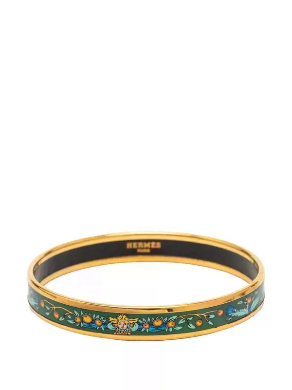 Hermès Enamel Fruits Cloisonné Bangle Bracelet - Gold