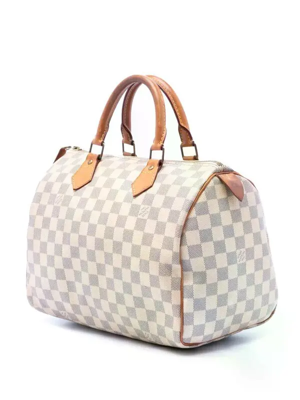 LOUIS VUITTON Damier Azur Speedy 30 Boston Bag - White