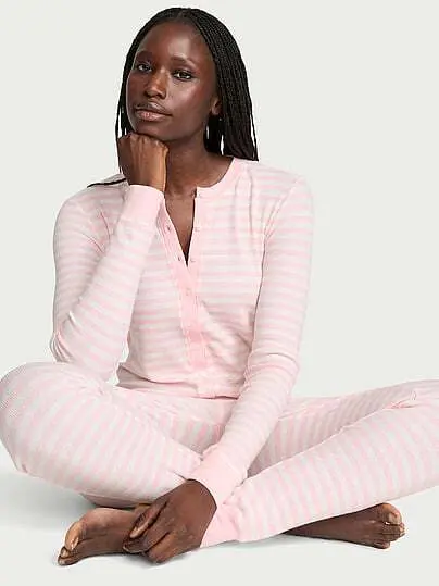 Victoria's Secret Soft Thermal Henley Long Onesie - Print