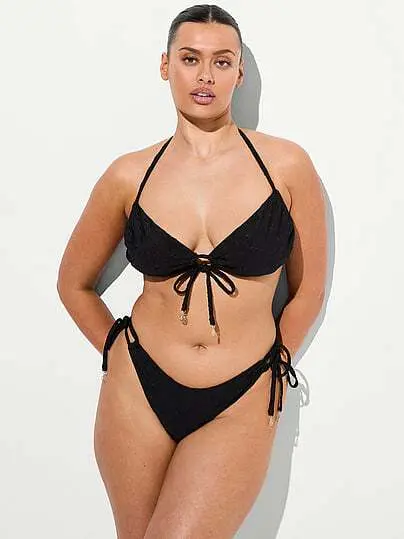 Victoria's Secret Eyelet Tie-front Bandeau Bikini Top - Black