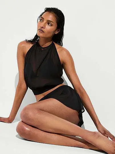 Victoria's Secret Sheer Crinkle Halter Top - Black