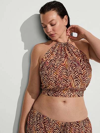 Victoria's Secret Sheer Crinkle Halter Top - Print