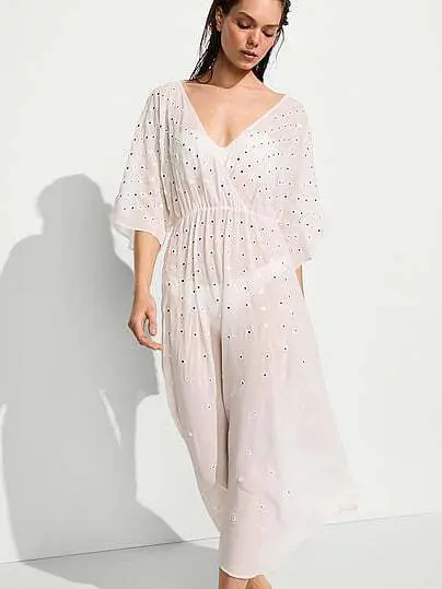 Victoria's Secret Swim Beachwear Mirrored Chiffon Maxi Dress - White,ivory