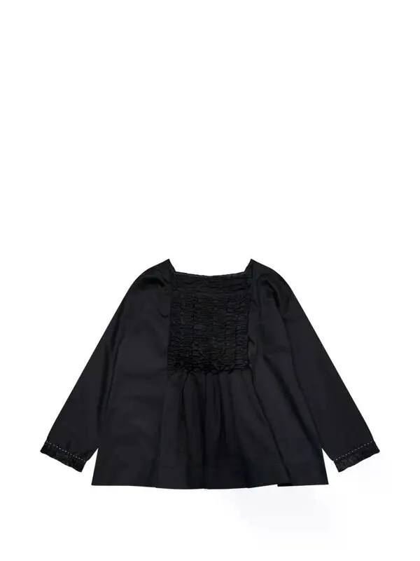 RENLI SU Smocked Long-sleeve Blouse - Black