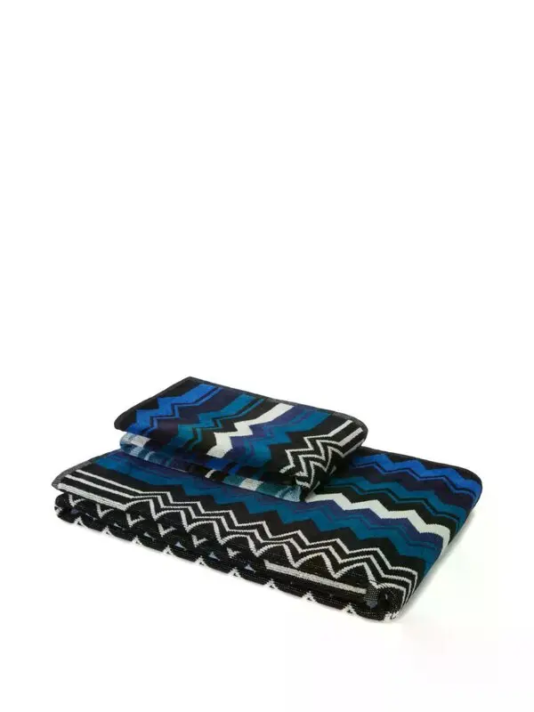 Missoni Giacomo Zigzag-knit Towels - Blue