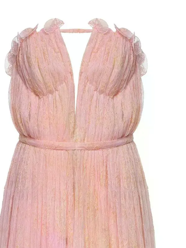 GENNY Ruffled-neckline Lace Gown