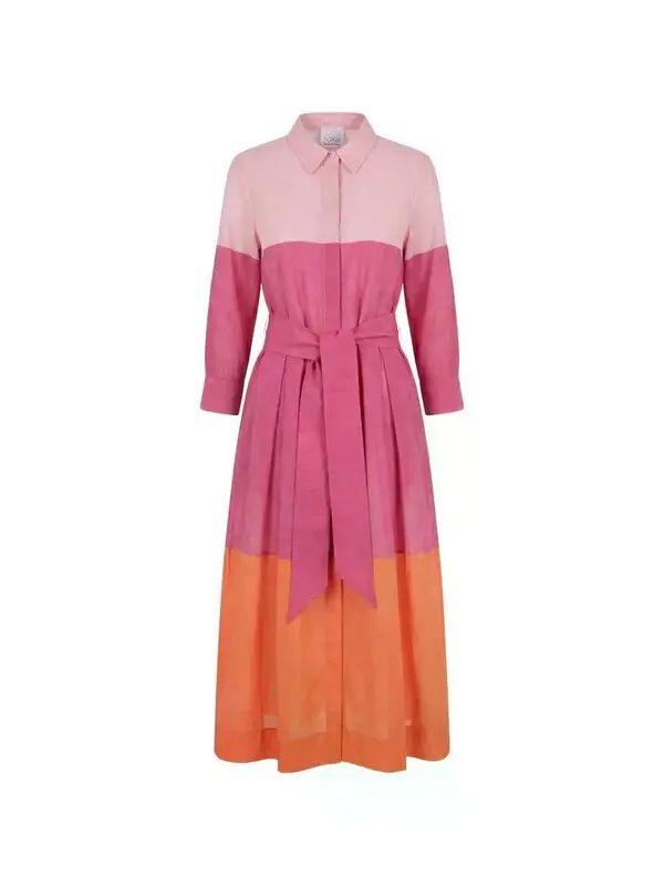 SARA ROKA Color-block Belted Midi Dress - Orange