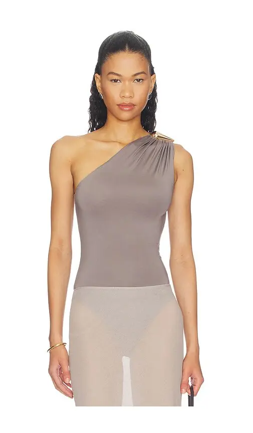 Superdown Emely One Shoulder Bodysuit With Gold-tone Hardware