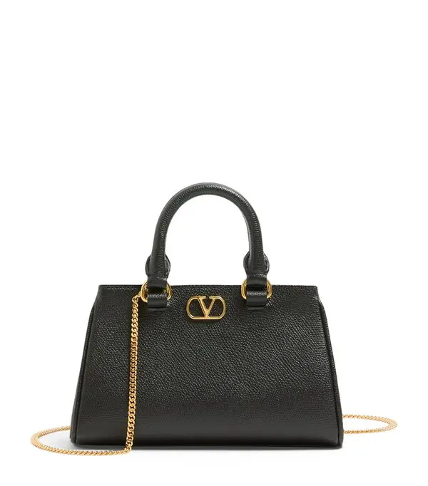 Valentino Garavani Mini Leather Vlogo Signature Top-handle Bag - Black