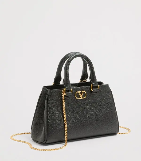 Valentino Garavani Mini Leather Vlogo Signature Top-handle Bag - Black