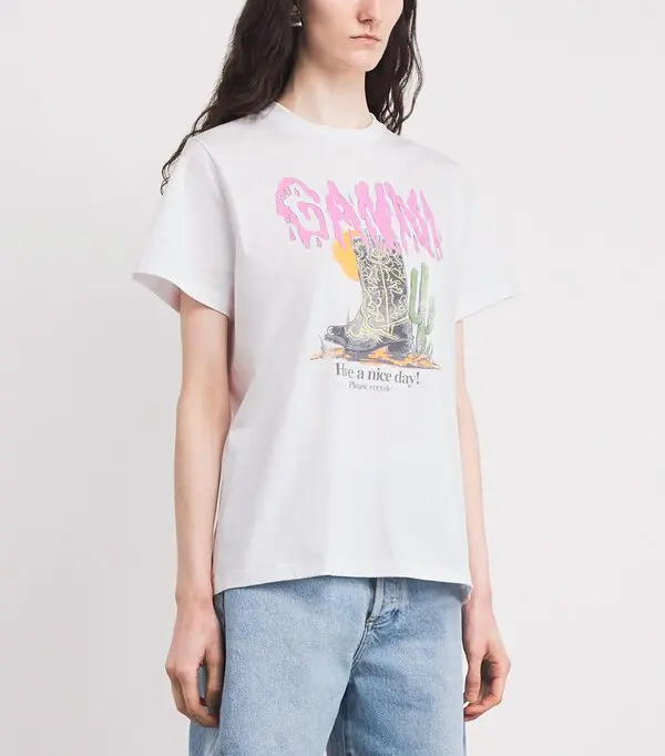 GANNI Organic Cotton Cowboy Boot Graphic T-shirt