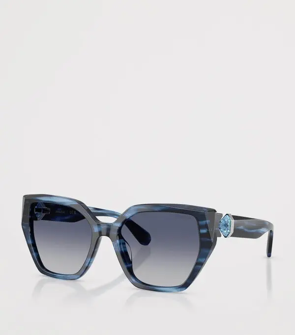 SWAROVSKI Sk6044u Irregular Sunglasses With Crystal Embellishments - Blue
