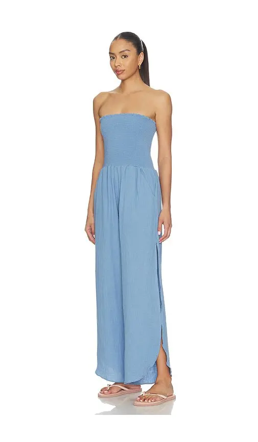Peixoto Strapless Smocked Bodice Jumpsuit With Side Slits - Blue