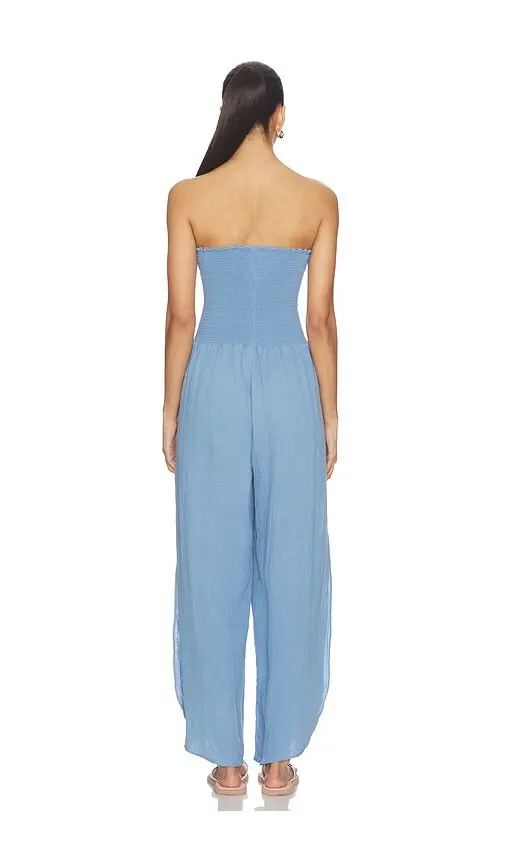 Peixoto Strapless Smocked Bodice Jumpsuit With Side Slits - Blue