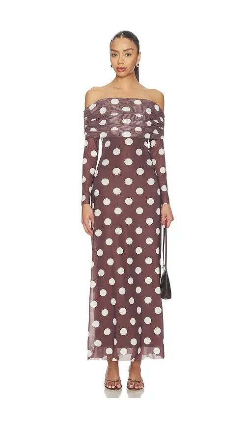 Steve Madden Aurelia Polka Dot Off-shoulder Maxi Dress - Brown