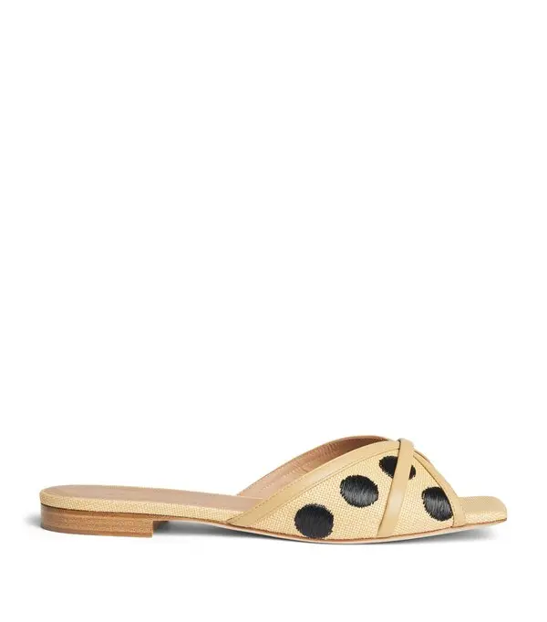 MALONE SOULIERS Raffia And Leather Flat Mules