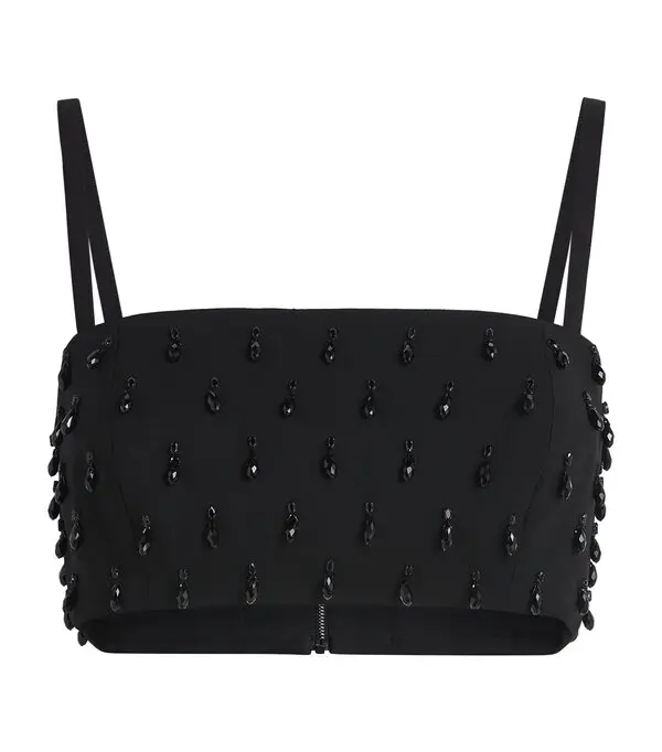 Carolina Herrera Embellished Stretch-wool Bandeau Crop Top