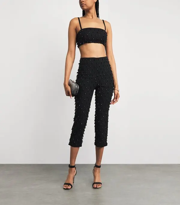 Carolina Herrera Embellished Stretch-wool Bandeau Crop Top