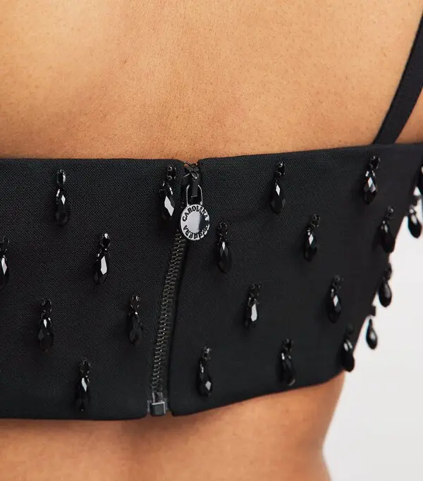 Carolina Herrera Embellished Stretch-wool Bandeau Crop Top