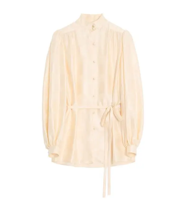 Valentino Garavani Silk Tie Shirt With High Neck And Long Sleeves - Ivory