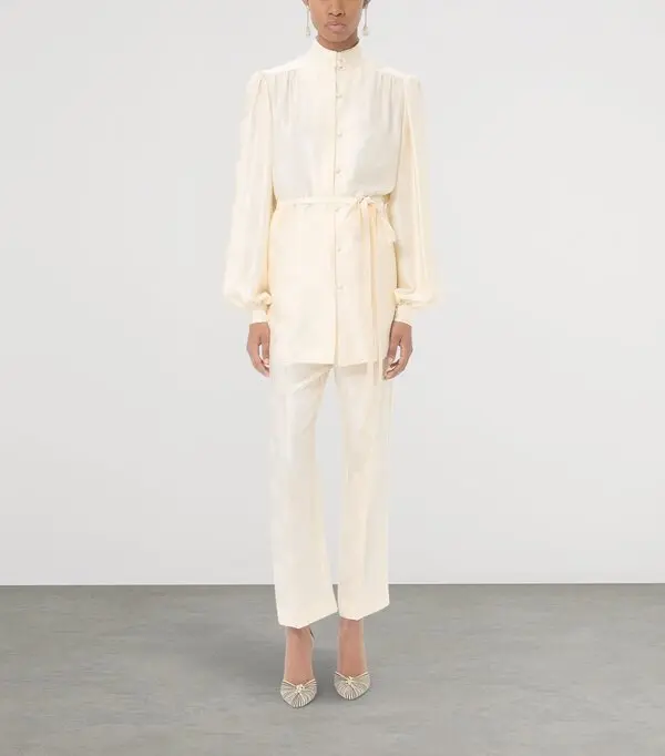 Valentino Garavani Silk Tie Shirt With High Neck And Long Sleeves - Ivory