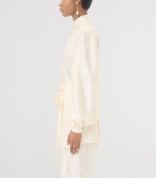 Valentino Garavani Silk Tie Shirt With High Neck And Long Sleeves - Ivory