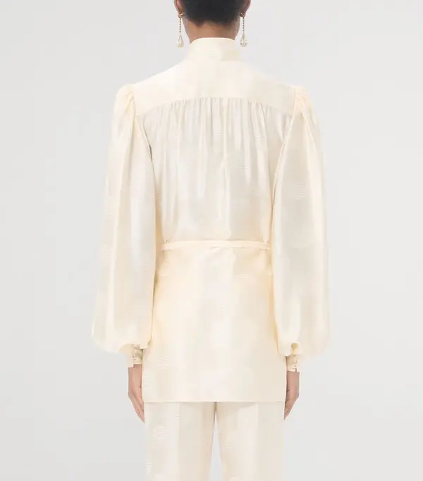 Valentino Garavani Silk Tie Shirt With High Neck And Long Sleeves - Ivory