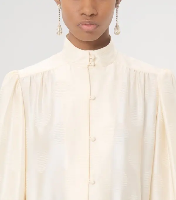 Valentino Garavani Silk Tie Shirt With High Neck And Long Sleeves - Ivory