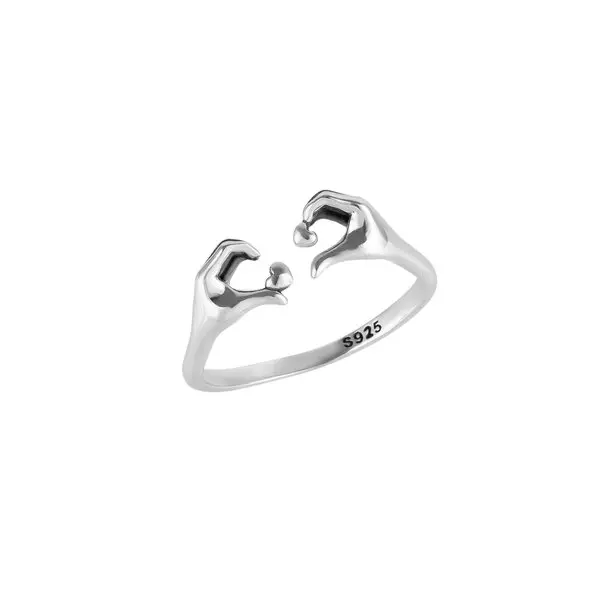SPERO LONDON Heart With Hands Ring In Sterling - Silver