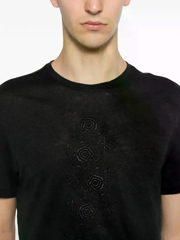 John Varvatos Floral-embroidered Crew-neck T-shirt