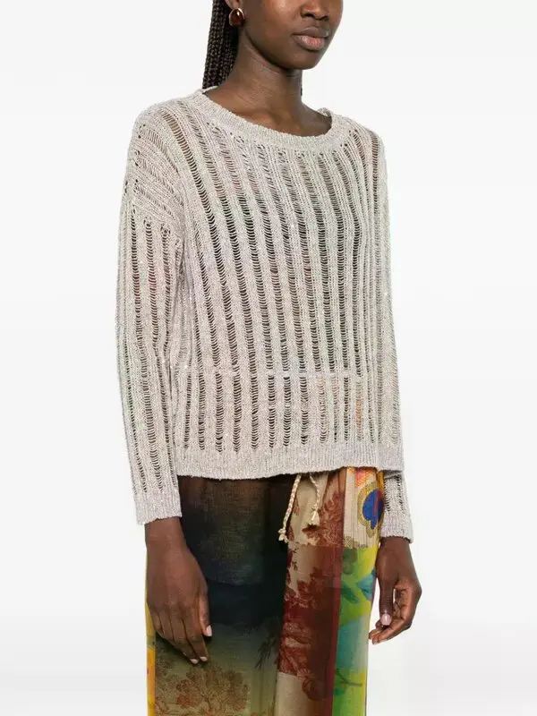 120% Lino Sequin-embellished Open-knit Sweater
