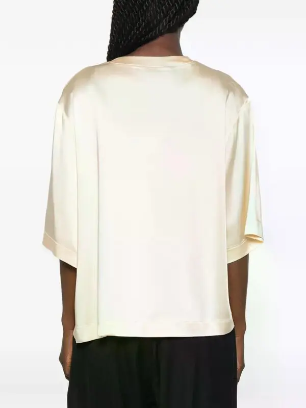 CARLA G. V-neck Blouse In Cream Satin