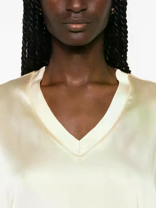 CARLA G. V-neck Blouse In Cream Satin