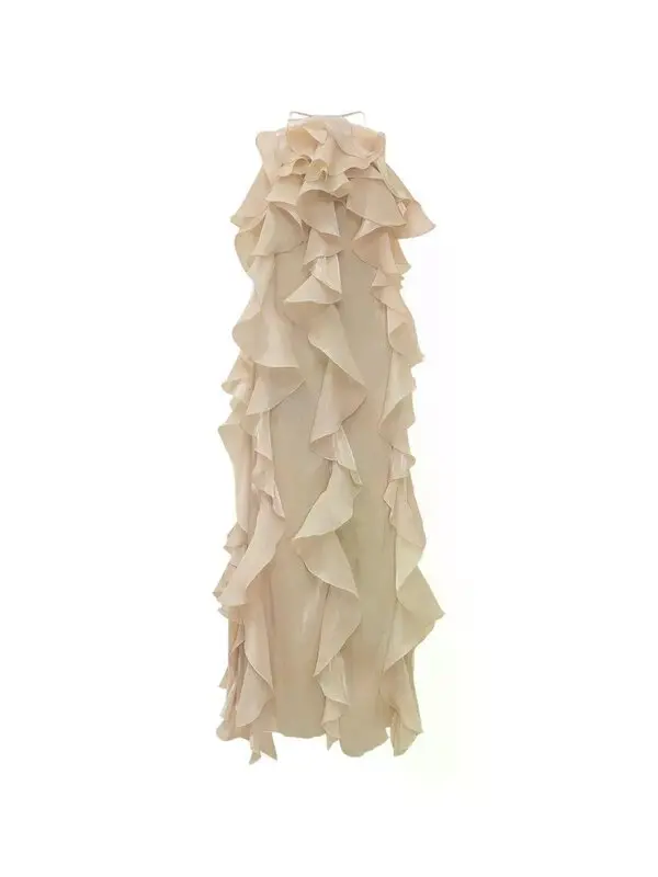 ACTUALEE Ruffled Halter-neck Maxi Dress