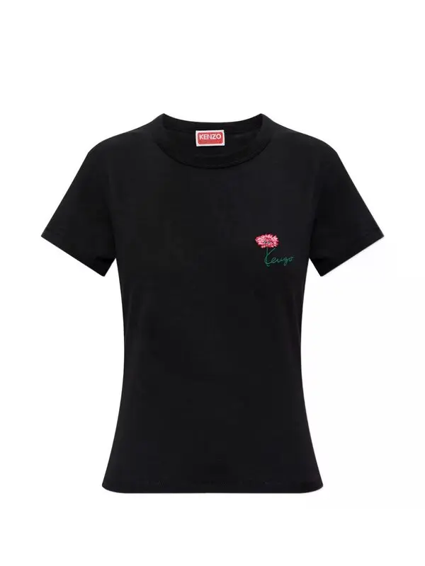 Kenzo Embroidered Tulip Cotton T-shirt - Black